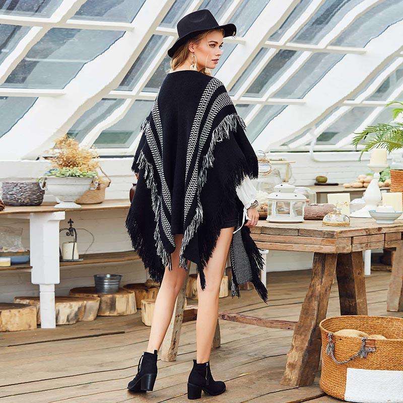 Monochrome Fringed Cape | Everything Bohemian | Mindful Bohemian Shop